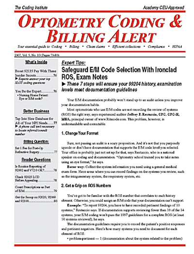 Optometry Coding & Billing Alert Magazine Subscription Canada